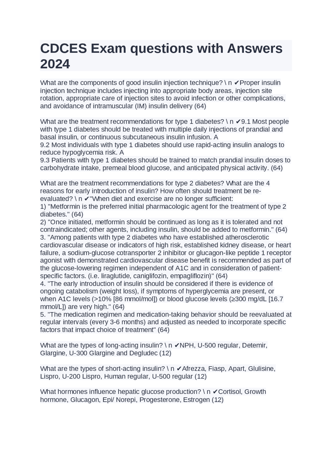 CDCES Exam questions with Answers 2024 | Exams Nursing | Docsity