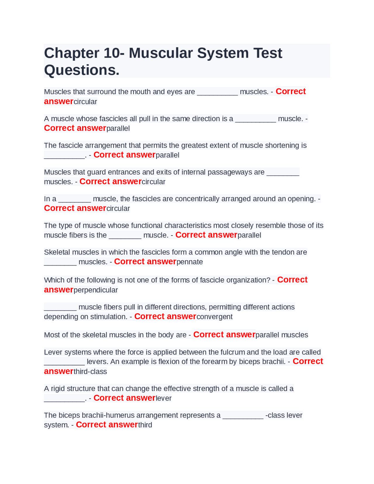 Chapter 10- Muscular System Test Questions | Exams Nursing | Docsity