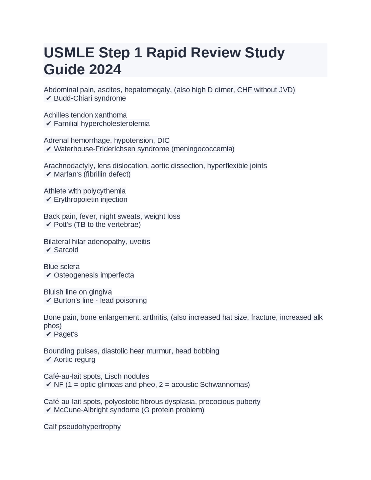 USMLE Step 1 Rapid Review Study Guide 2024 | Exams Medicine | Docsity