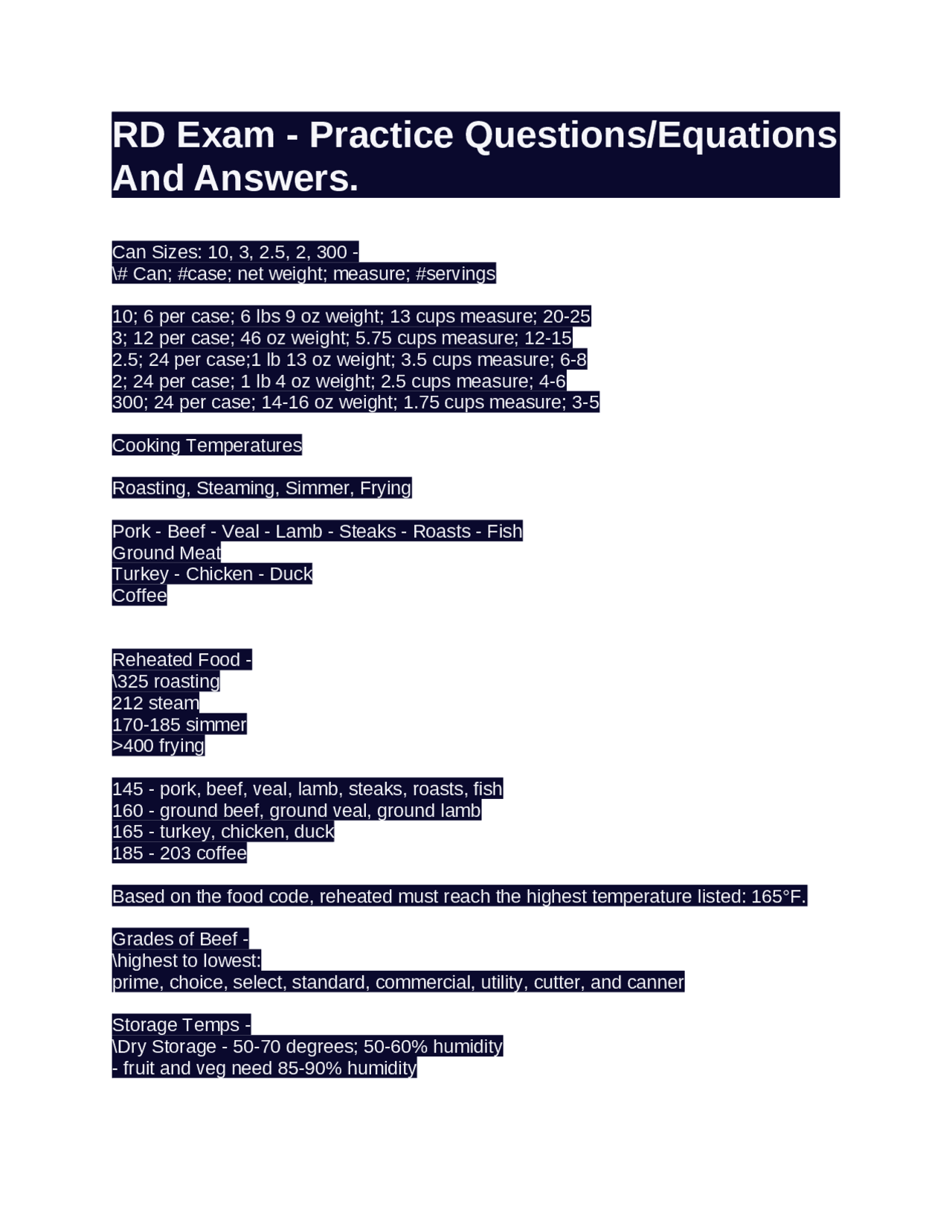 Food Service Management: Practice Questions and Answers | Exams ...