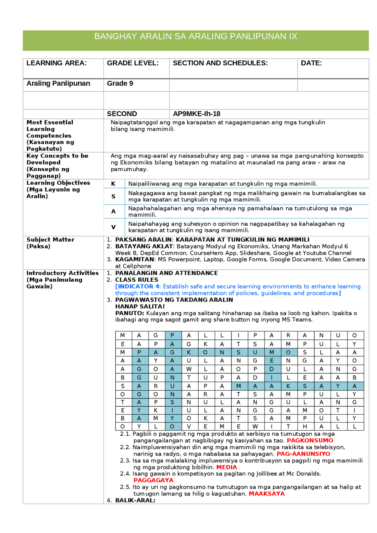 lesson plan abut consumer | Lecture notes History | Docsity