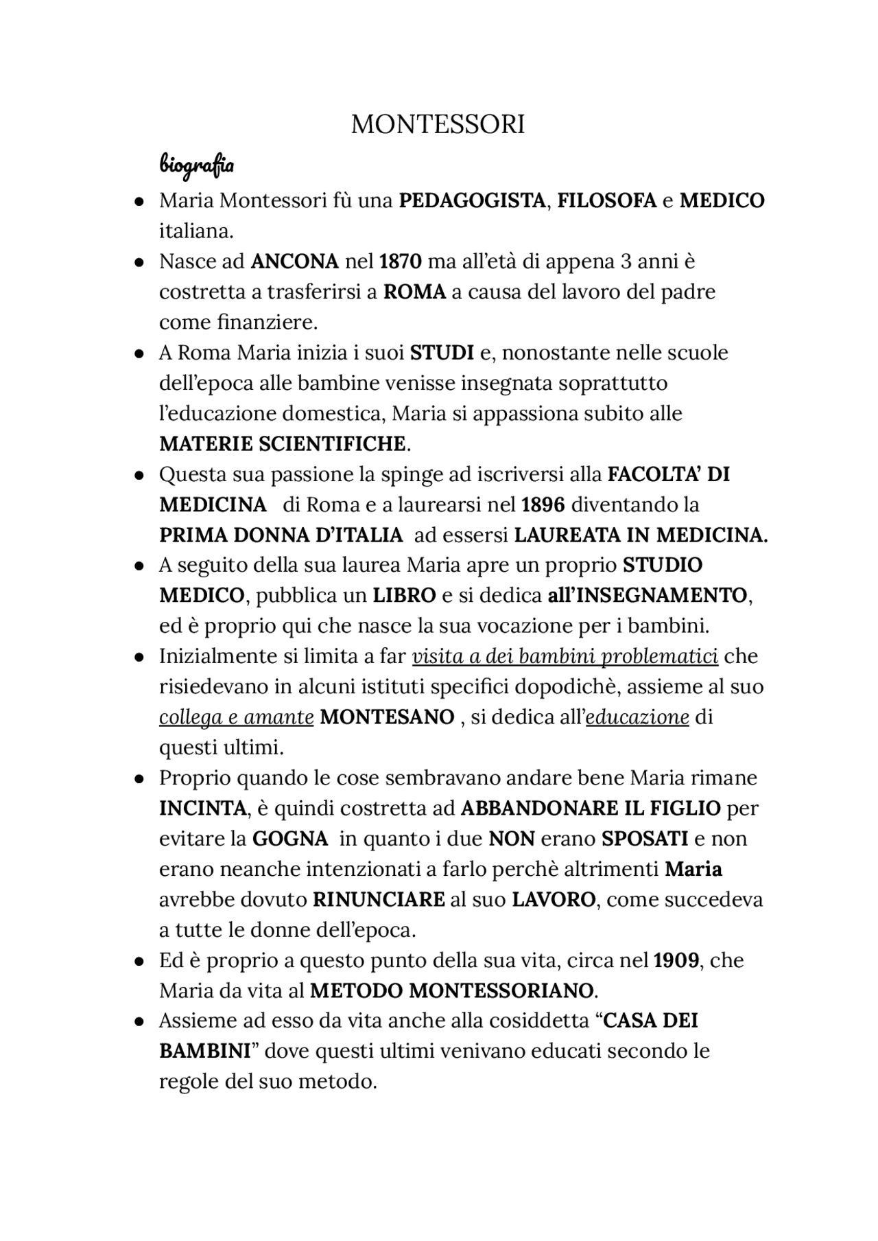 Riassunto biografia e pensiero Maria Montessori | Appunti di Pedagogia ...