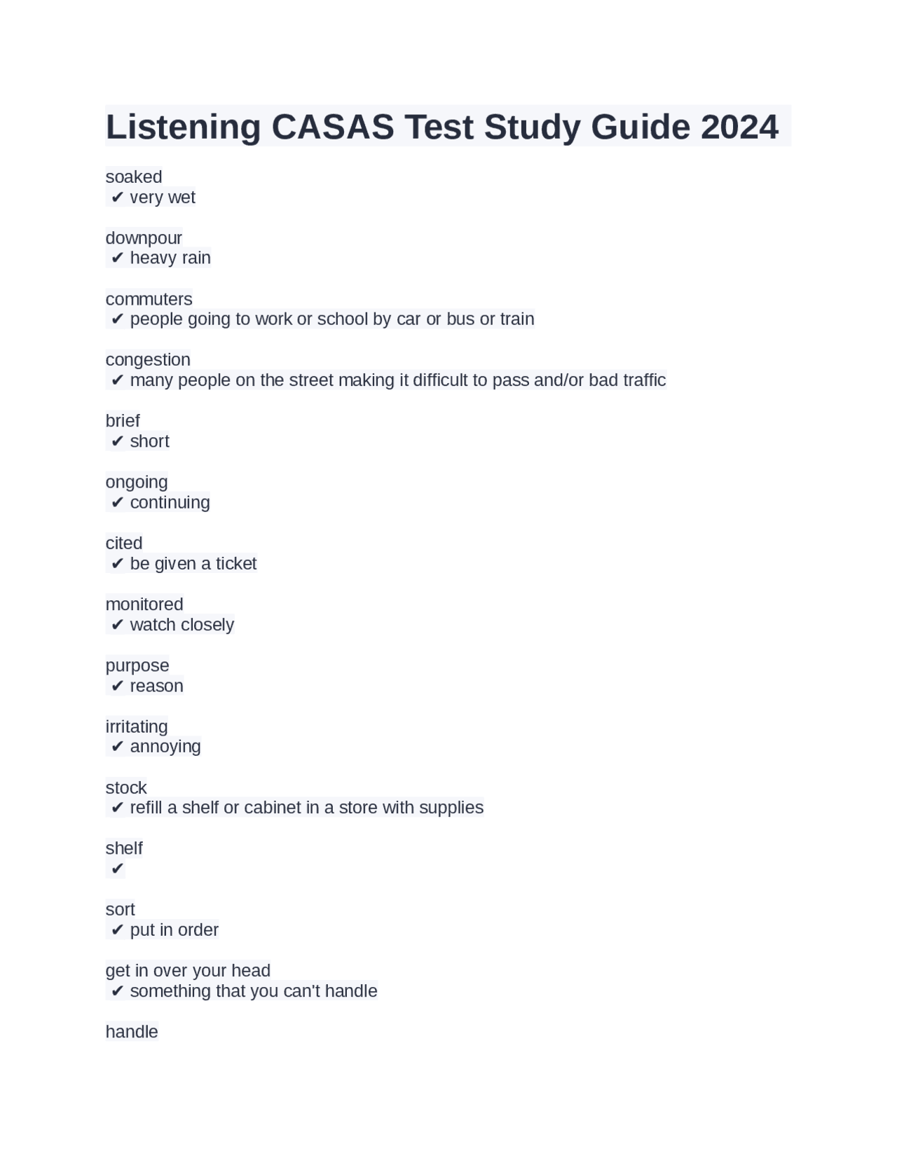 Listening CASAS Test Study Guide 2024: Key Terms and Definitions ...