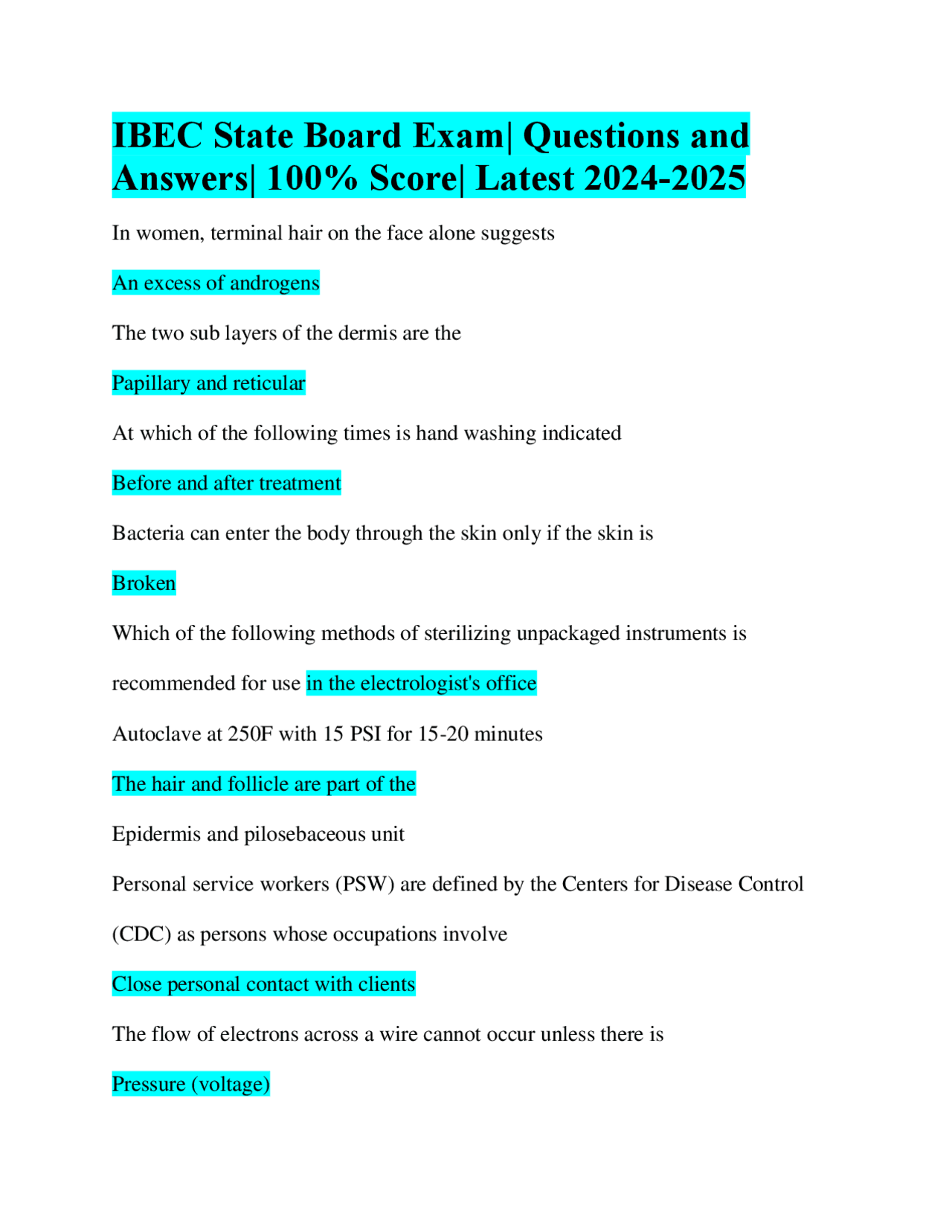 IBEC State Board Exam| Questions and Answers| 100% Score| Latest 2024 ...