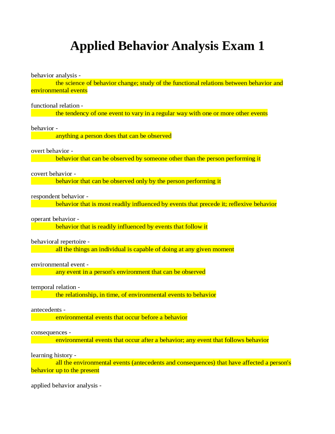 Applied Behavior Analysis: Principles and Techniques | Exams Psychology | Docsity
