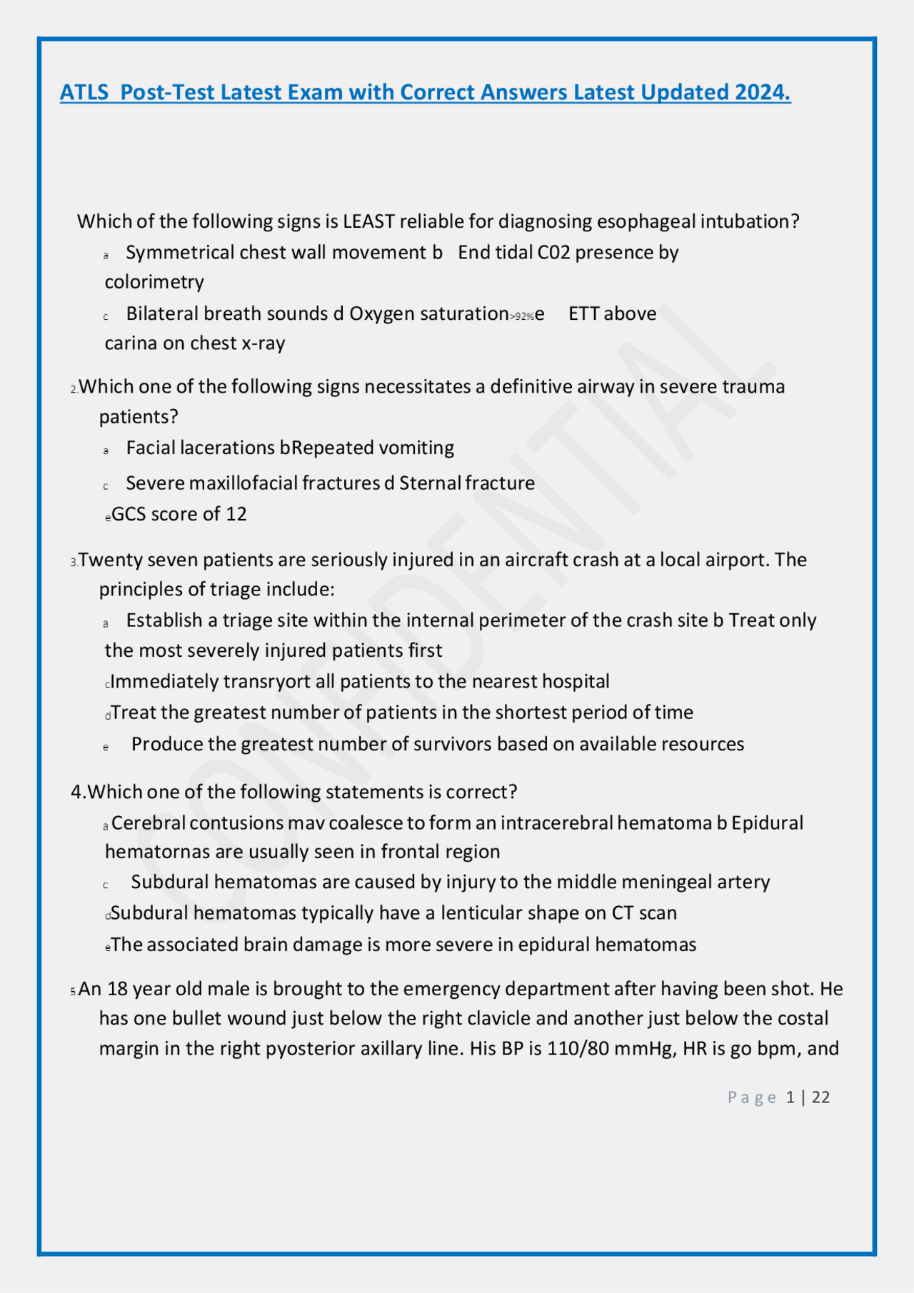 ATLS Post-Test Latest Exam with Correct Answers Latest Updated 2024 ...