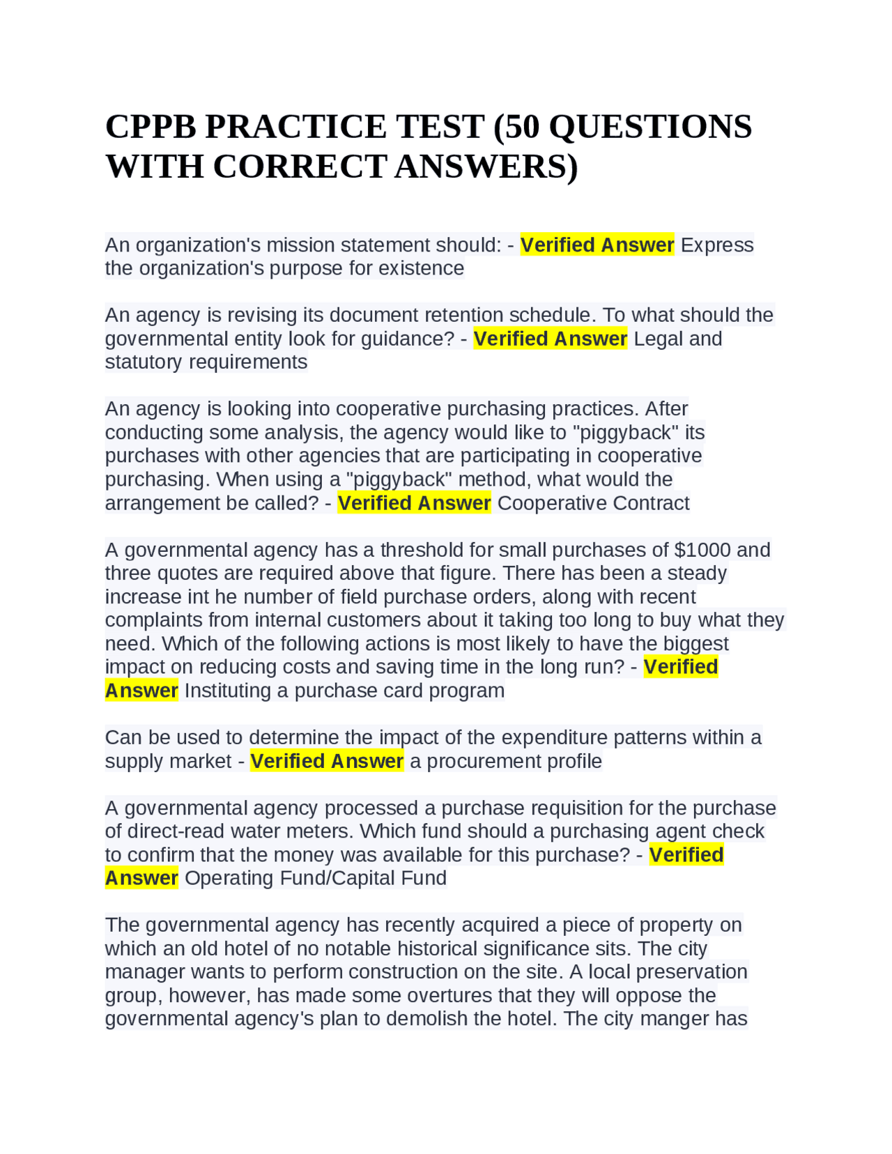 Cppb Practice Test 50 Questions With Correct Answers Exams Marketing Docsity