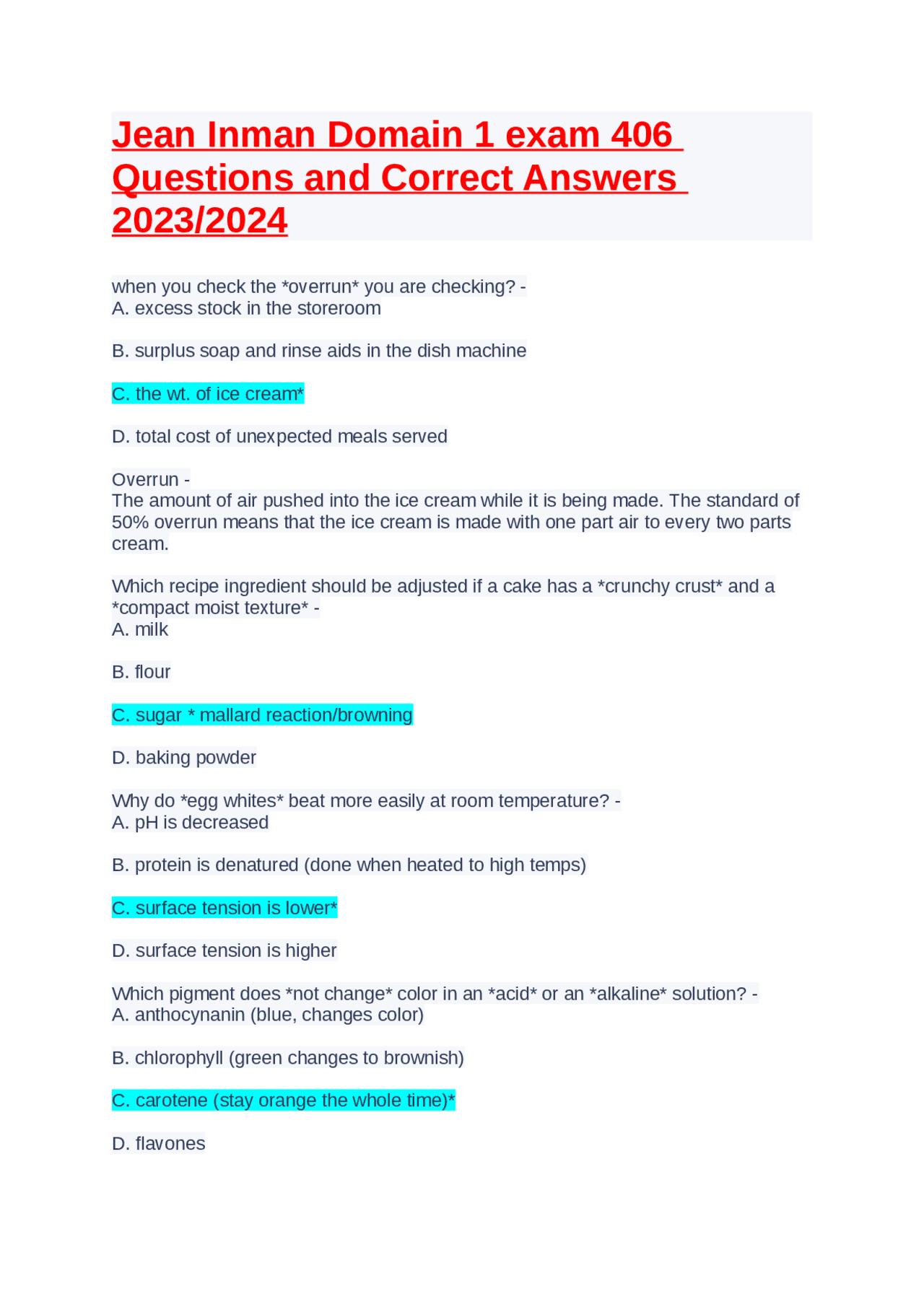 Jean Inman Domain 1 exam 406 Questions and Correct Answer | Exams ...