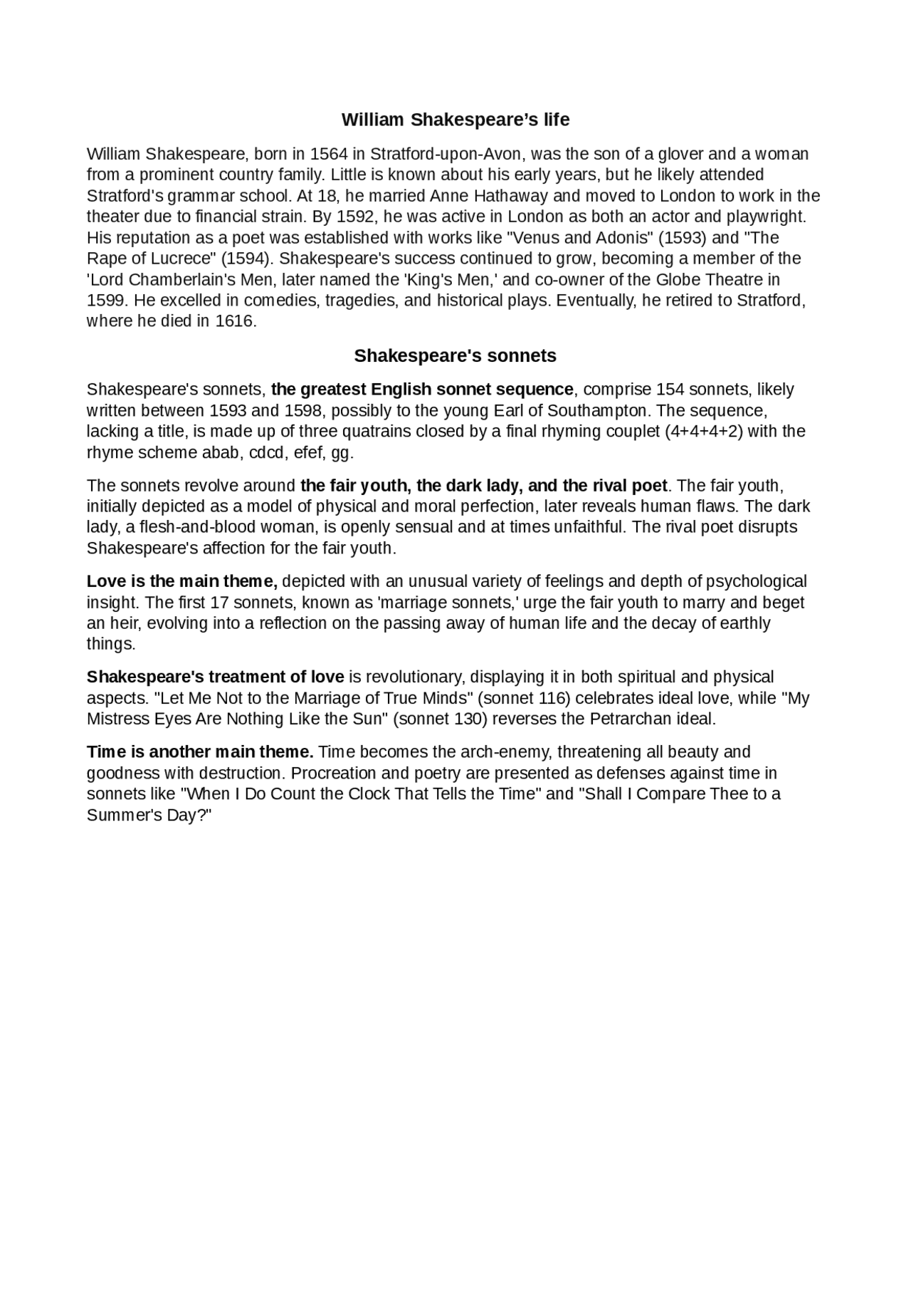 Shakespeare's Legacy: Life, Sonnets, Plays, and Themes | Dispense di ...