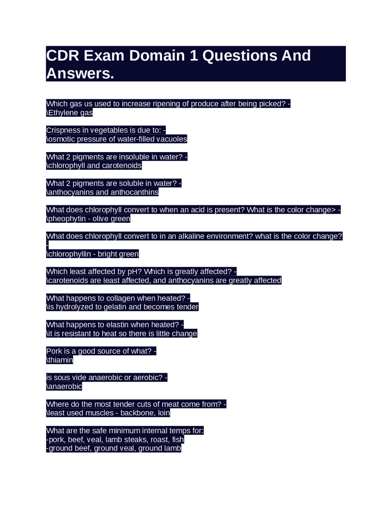 CDR Exam Domain 1 Questions And Answers. | Exams Medicine | Docsity