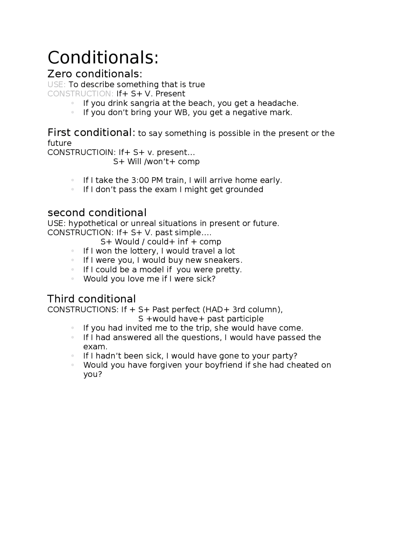 Conditionals, un resum dels conditionals | Resúmenes de Inglés | Docsity