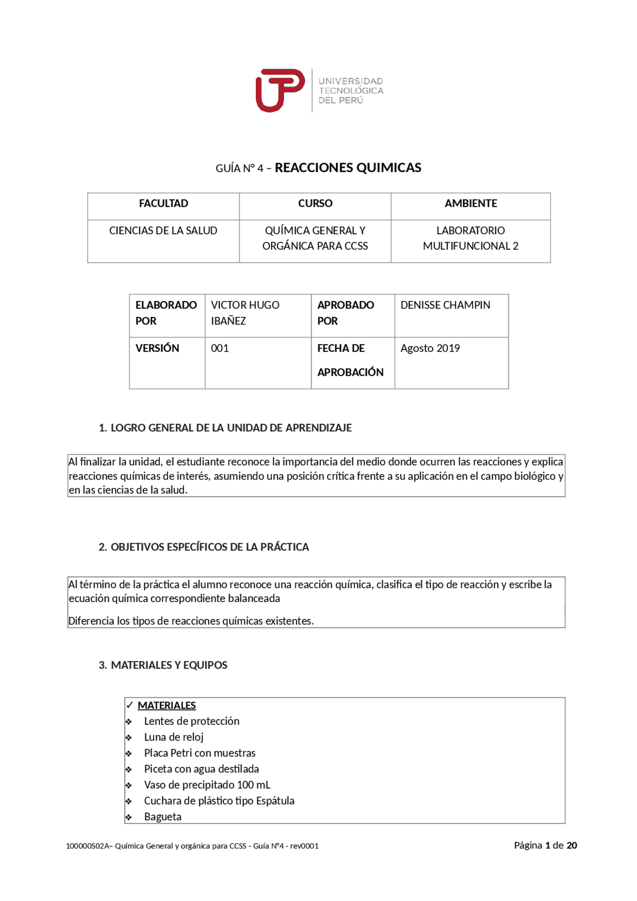 Reacciones químicas en el laboratorio de Química General y Orgánica ...