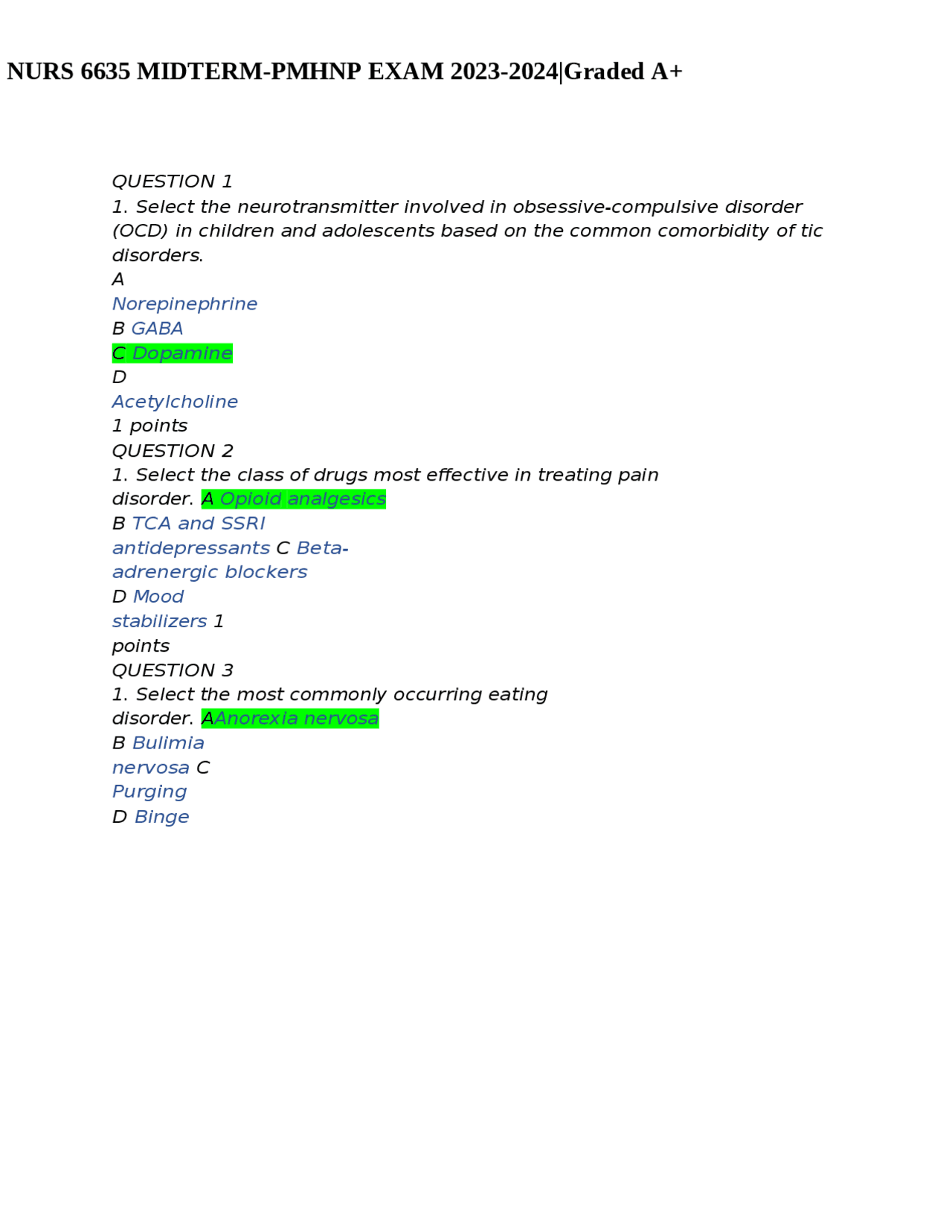 NURS 6635 MIDTERM-PMHNP EXAM 2023-2024 Graded A+.docx | Exams Nursing ...