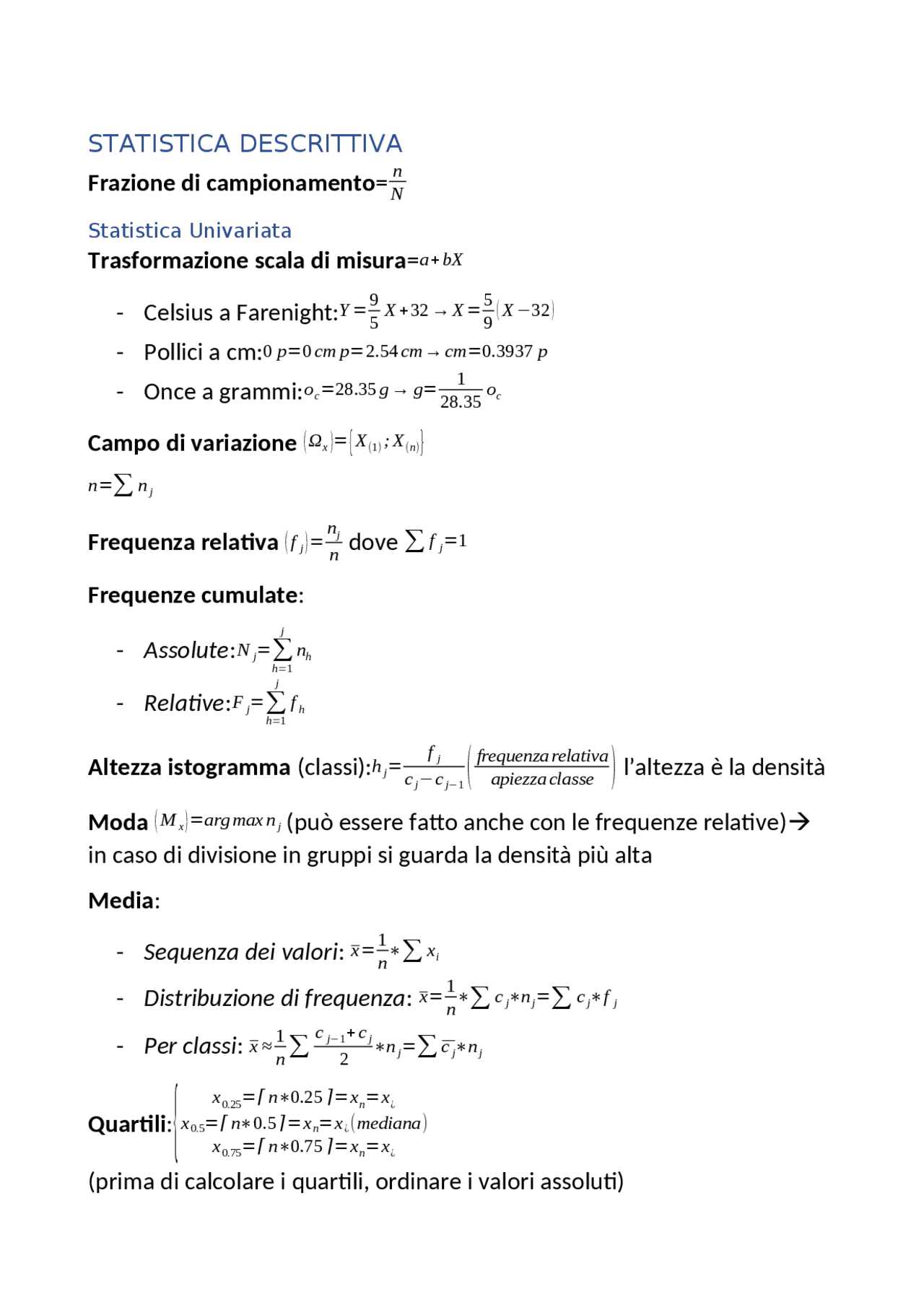 Formulario Completo Statistica | Formulari di Statistica | Docsity