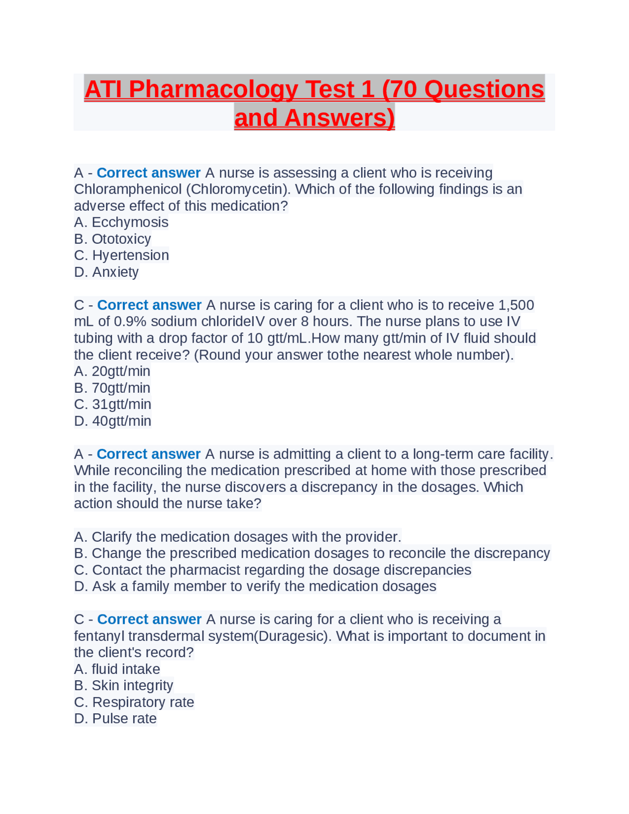 Nursing Medication Administration: Correct Answers and Important ...