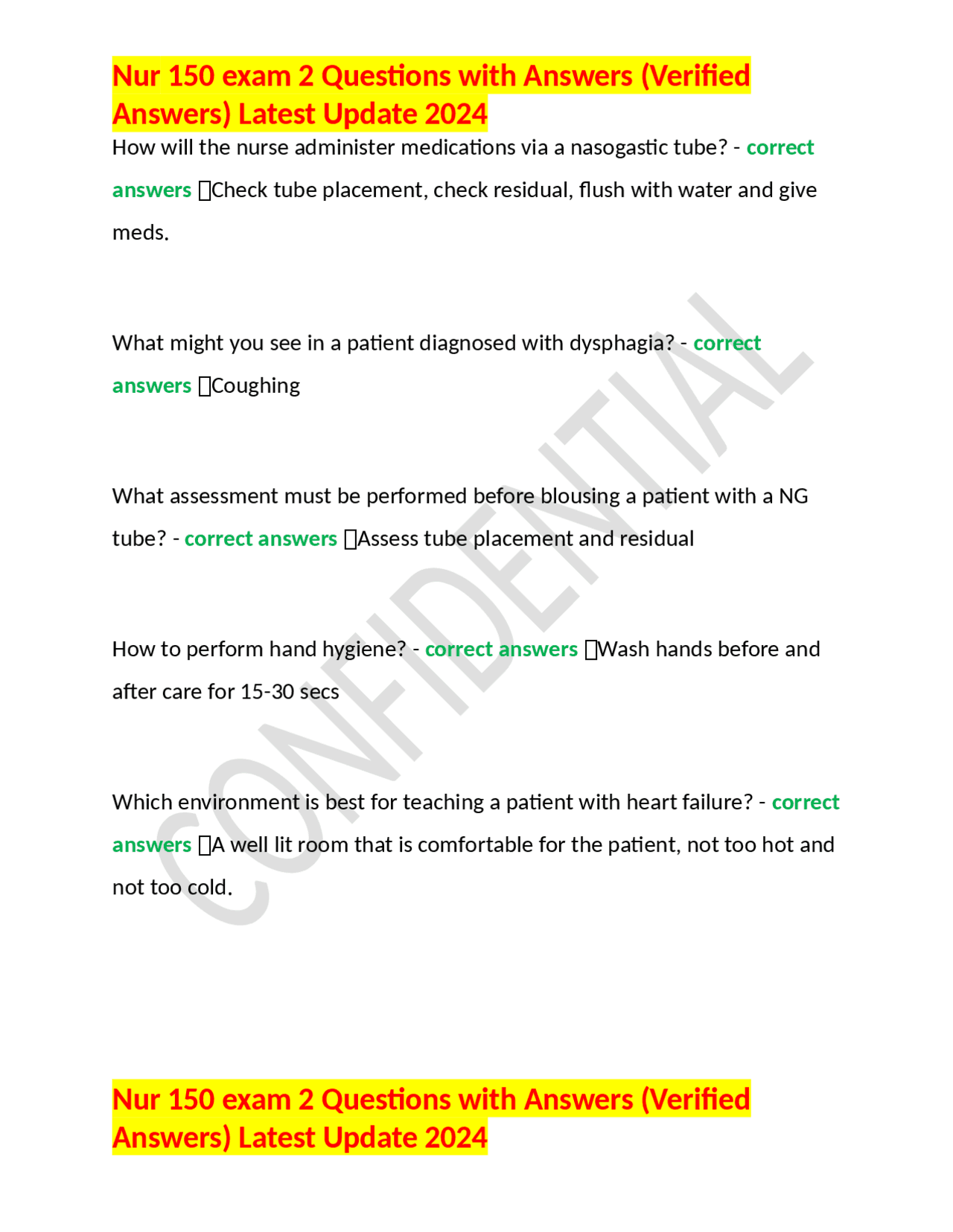 Nur 150 exam 2 Questions with Answers (Verified Answers) Latest Update ...