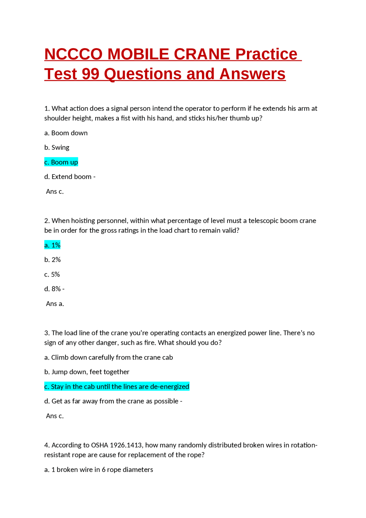 NCCCO MOBILE CRANE Practice Test 99 Questions and Answers | Exams ...