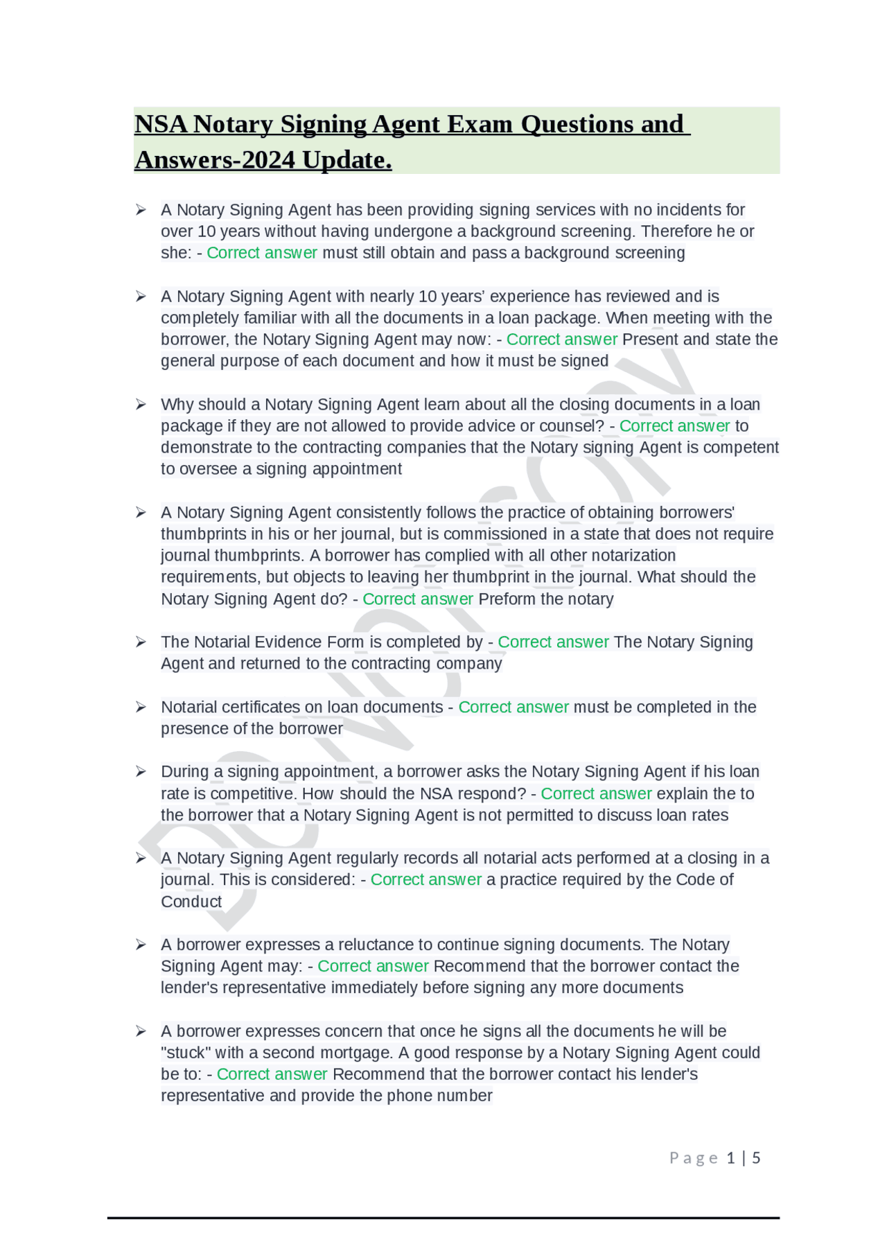 NSA Notary Signing Agent Exam Questions and Answers-2024 Update ...