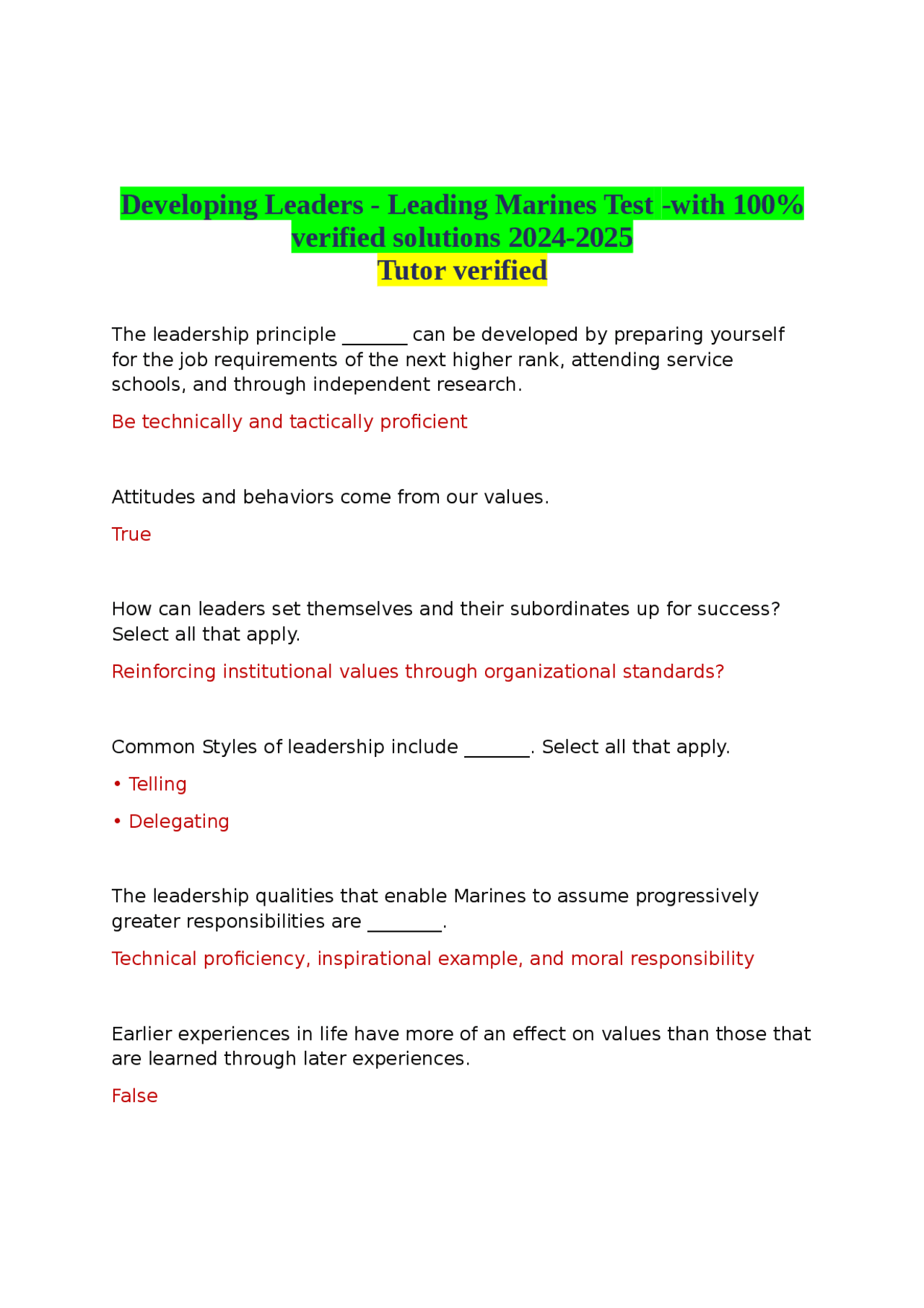 Marine Corps Leadership Principles and Styles | Exams Advanced ...