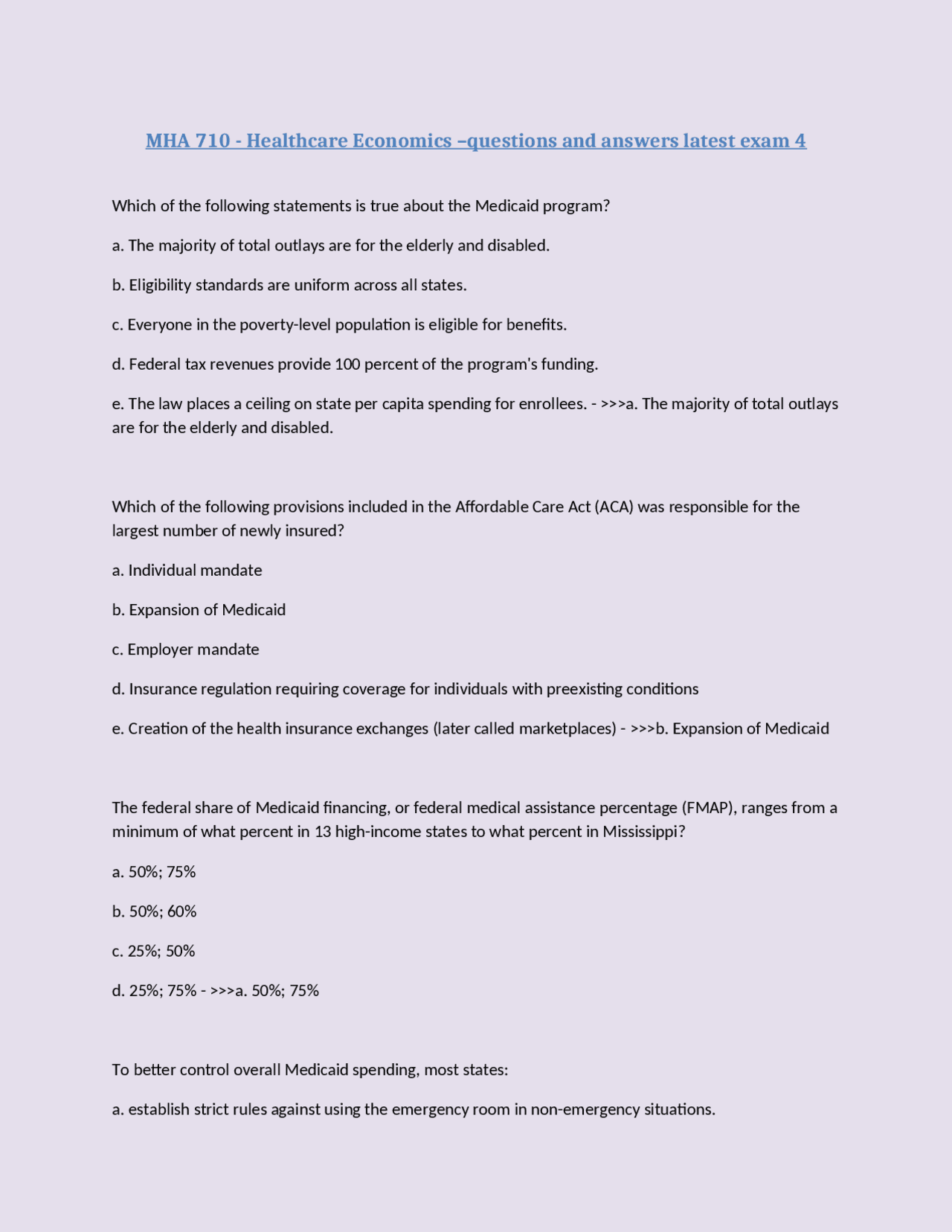 Healthcare Economics Latest Exam 4 Questions And Answers Exams Economics Docsity