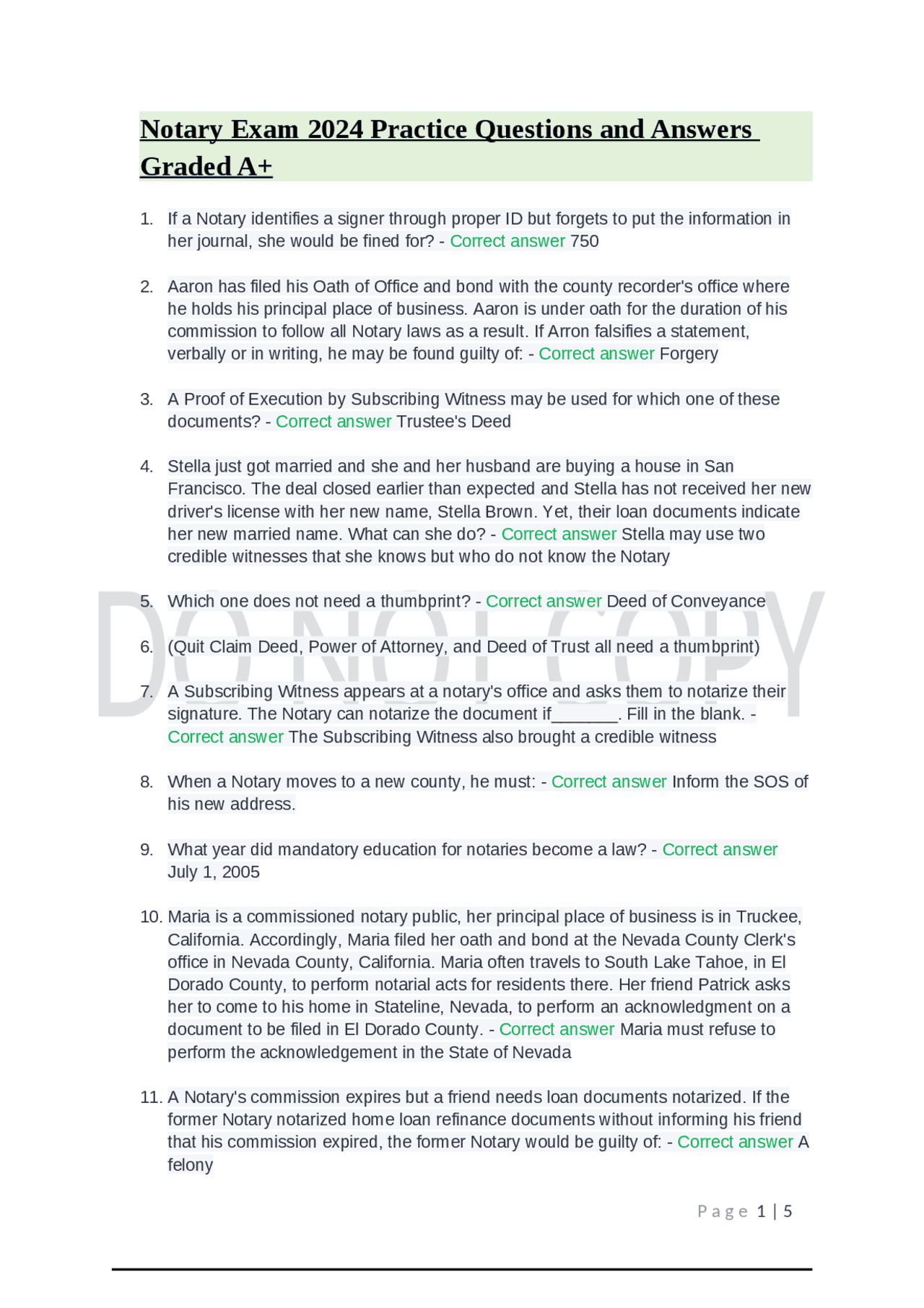 Notary Exam 2024 Practice Questions and Answers Graded A+ | Exams ...