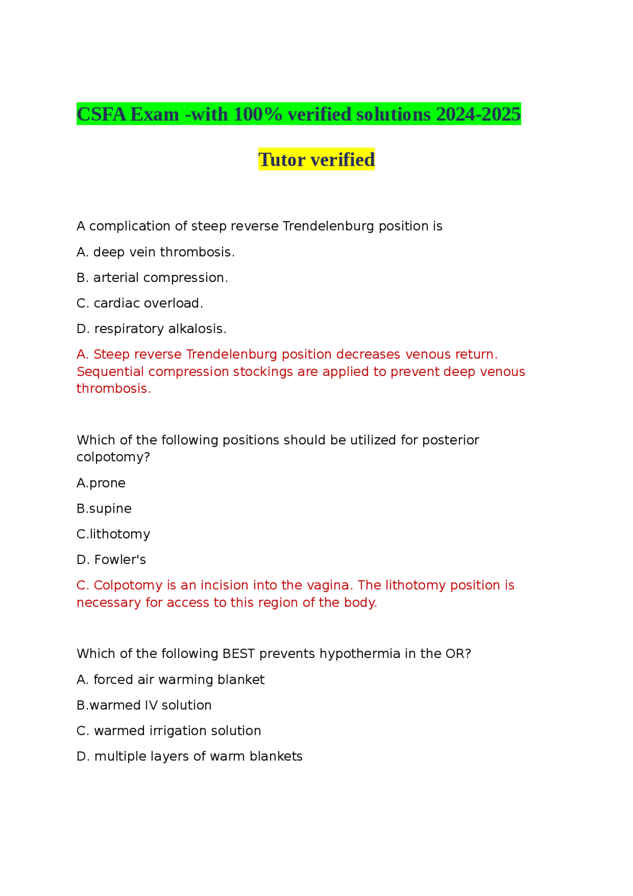 CSFA Exam -with 100% verified solutions 2024-2025 .docx | Exams ...