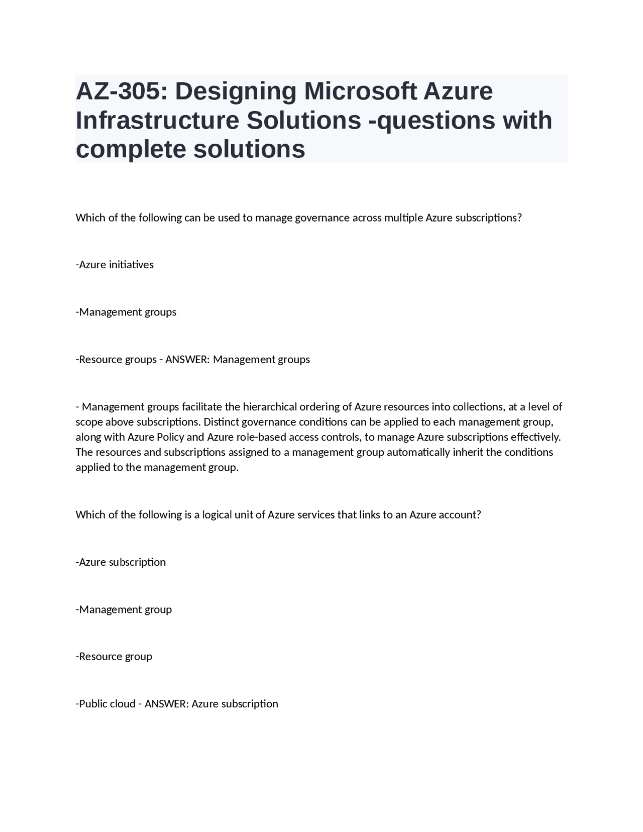 AZ-305 Designing Microsoft Azure Infrastructure Solutions Popular ...