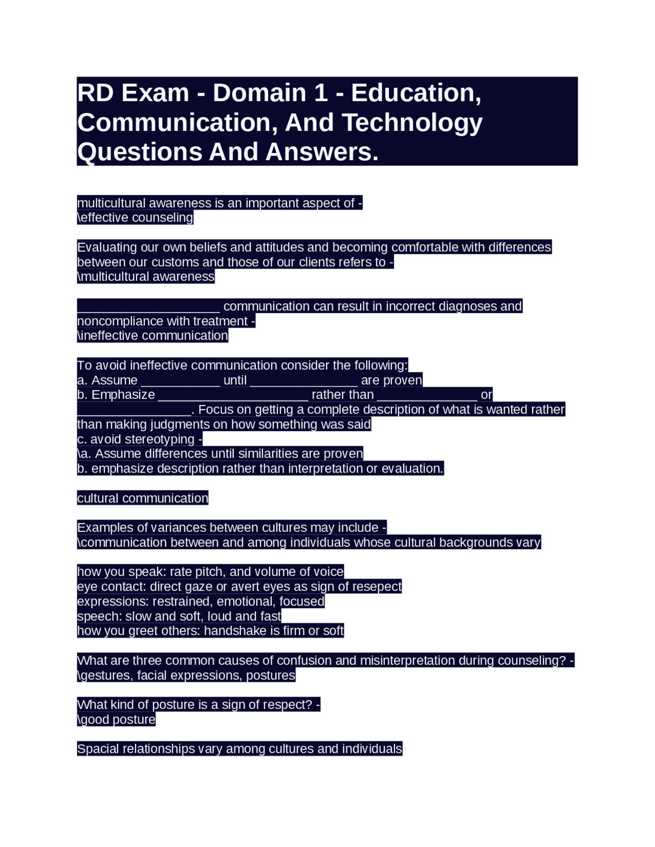 RD Exam - Domain 1 - Education, Communication, And Technology Questions ...