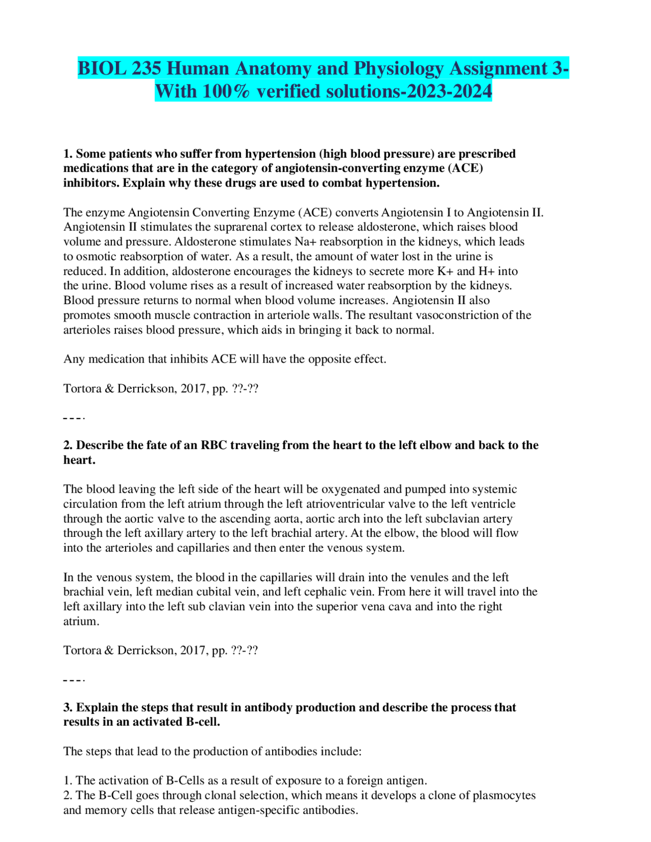 BIOL 235 Human Anatomy and Physiology Assignment 3-With 100% verified ...