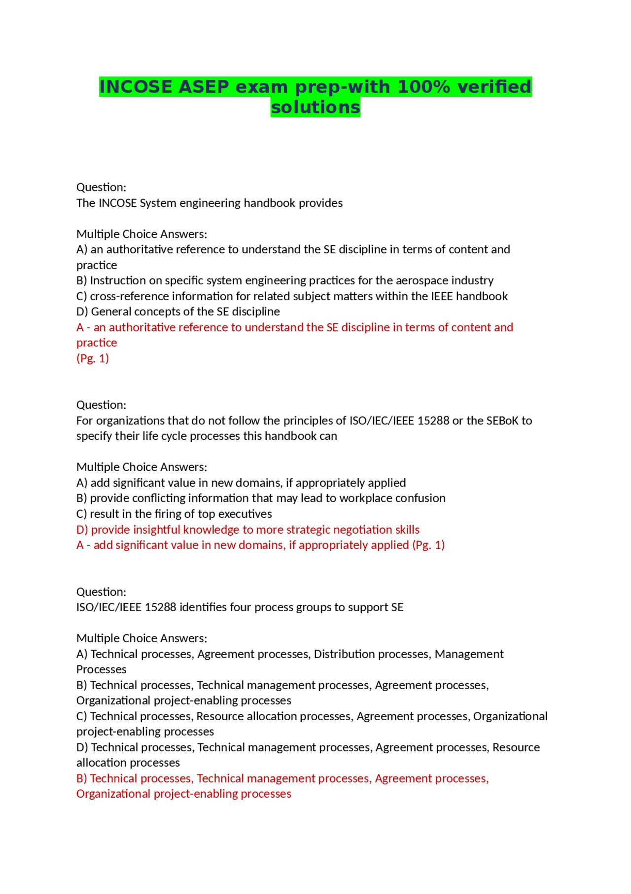 INCOSE ASEP Exam Preparation Guide with Verified Solutions | Exams ...