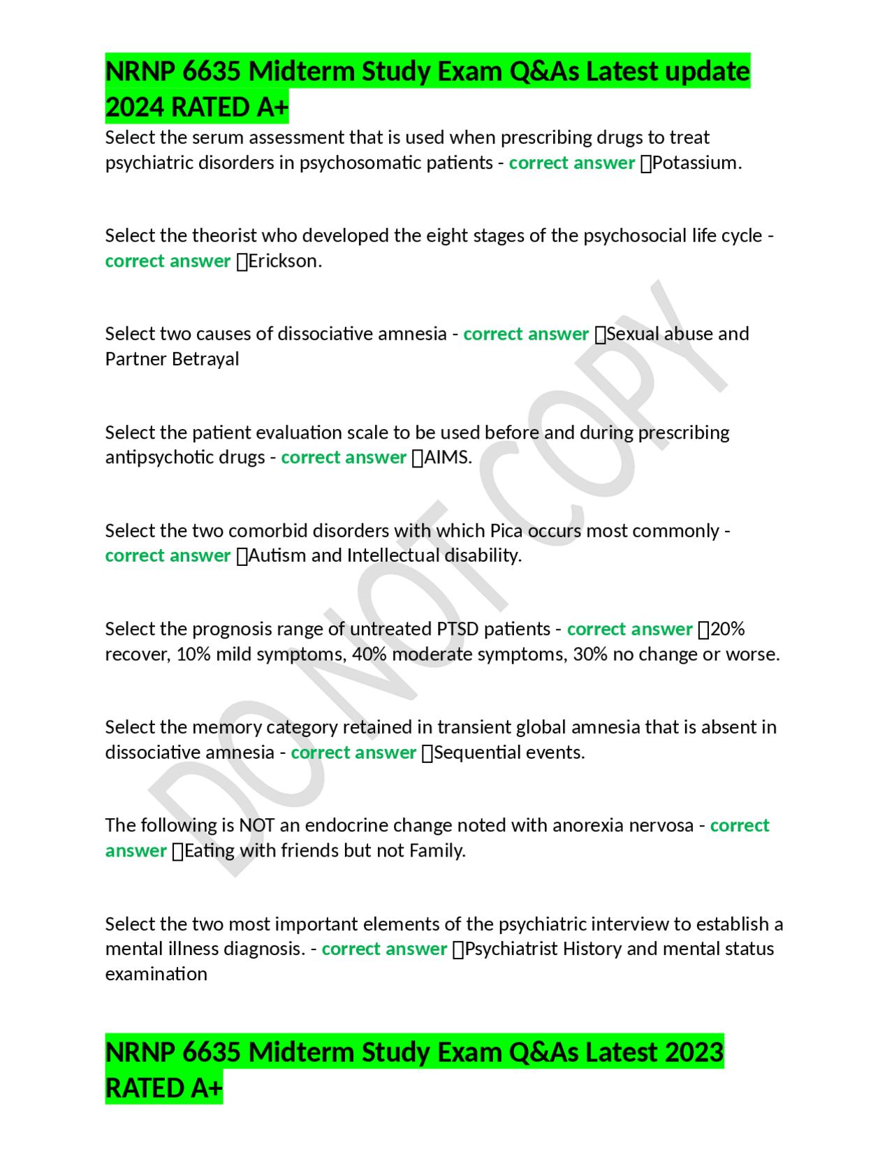 Mental Health Exam Q&As: Psychiatric Disorders and Treatments | Exams ...