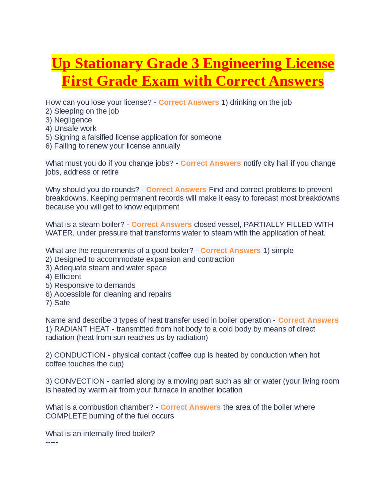 Up Stationary Grade 3 Engineering License First Grade Exam with Correct ...