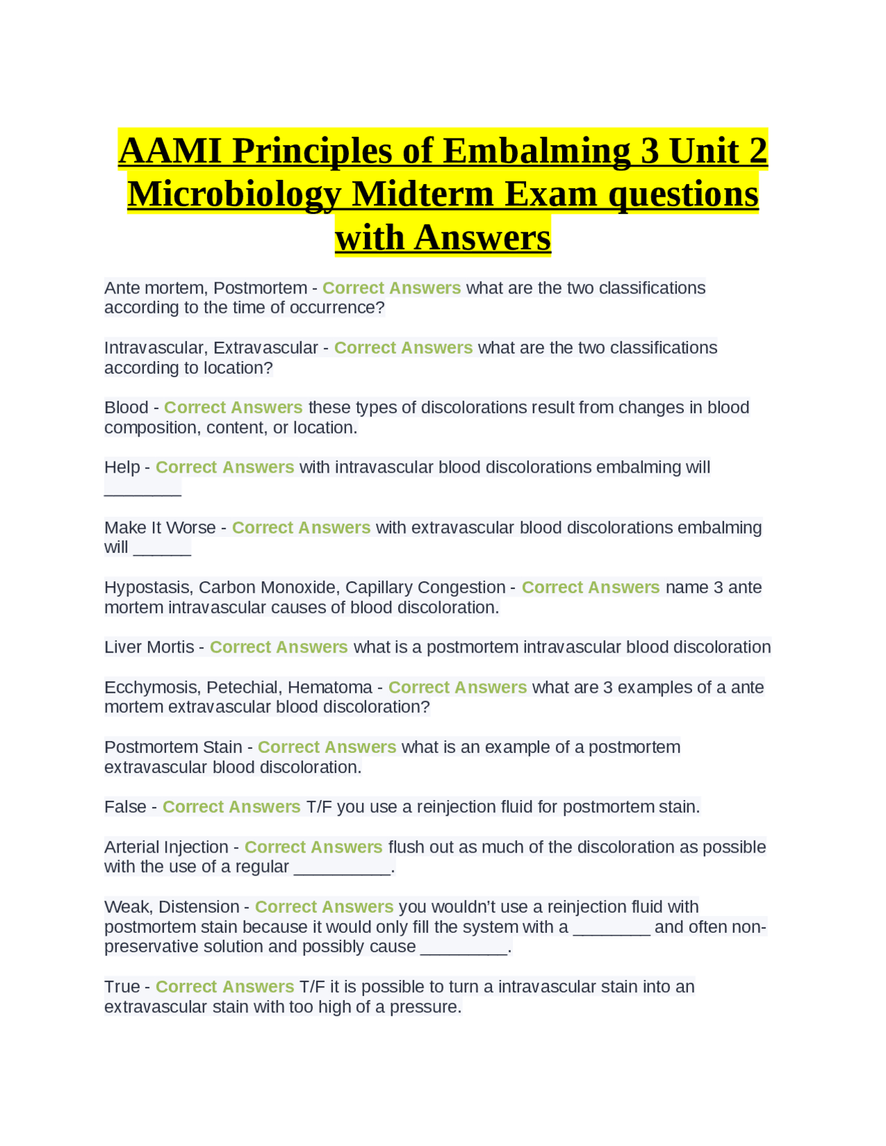 Microbiology Midterm Exam Questions and Answers on Blood Discolorations ...