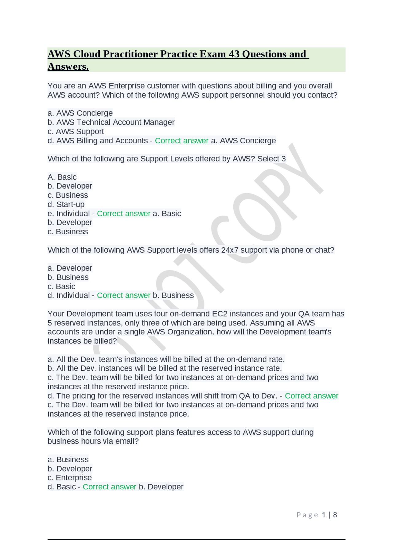 AWS Cloud Practitioner Practice Exam 43 Questions and Answers. | Exams Laboratory Practices and ...