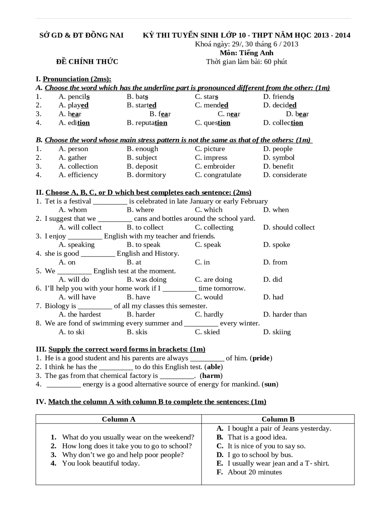 High School Entrance Exam: English Language Assessment | Exams English ...