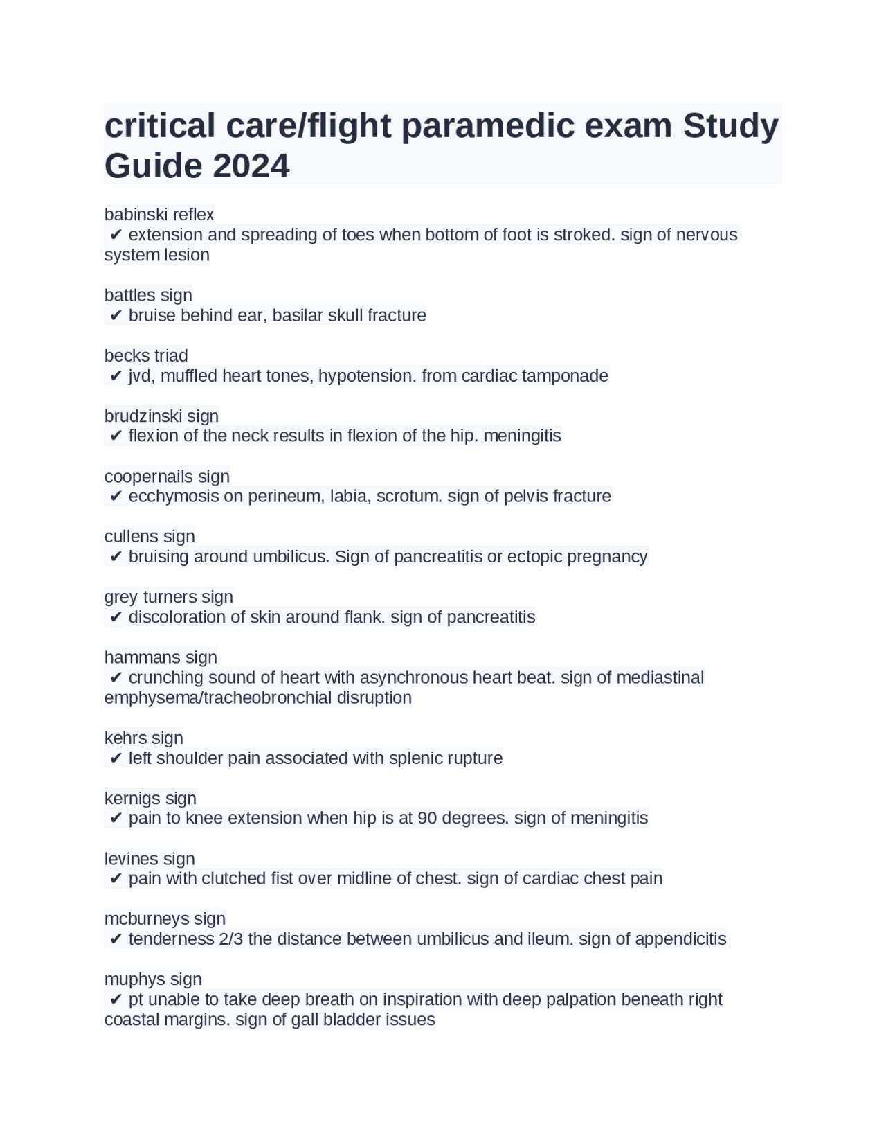 critical care/flight paramedic exam Study Guide 2024 | Exams Medicine ...