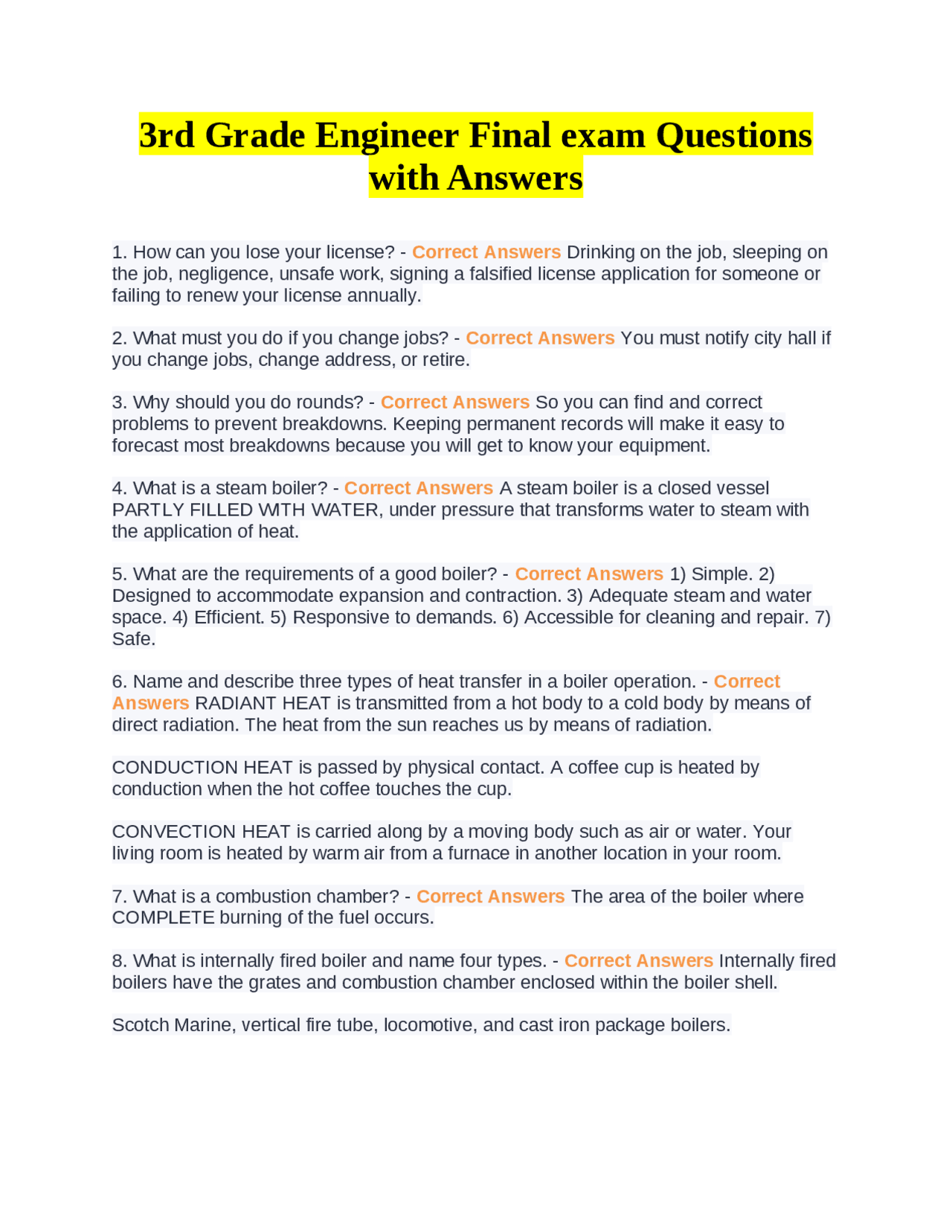 Third Grade Engineer Final Exam Questions and Answers | Exams ...