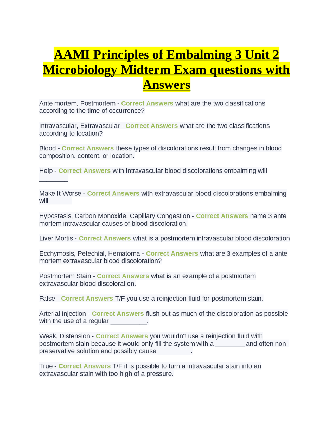 AAMI Principles of Embalming 3 Unit 2 Microbiology Midterm Exam ...