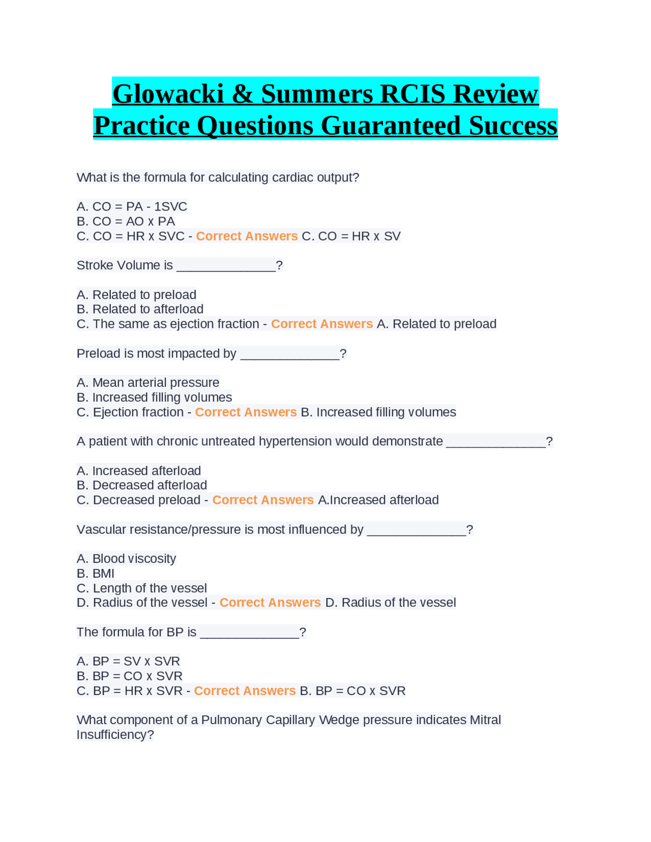 Glowacki & Summers RCIS Review Practice Questions Guaranteed Success ...