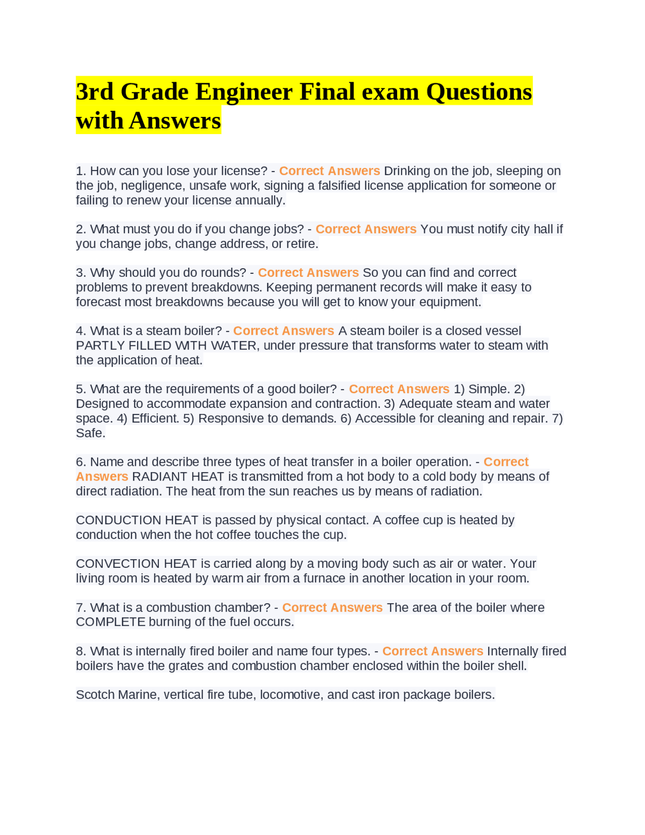 Third Grade Engineer Final Exam Questions and Answers on Boiler Systems ...