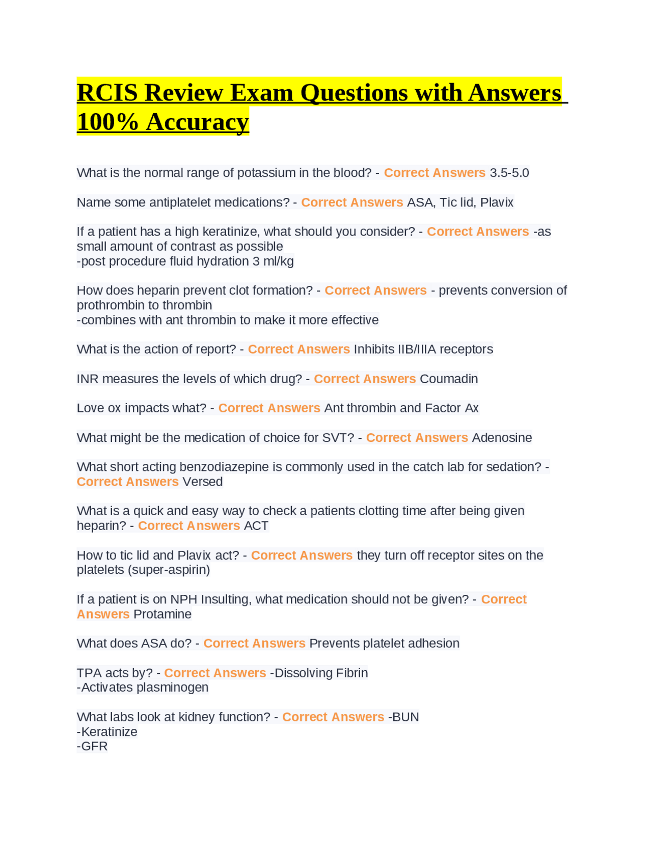 RCIS Review Exam Questions with Answers 100% Accuracy | Exams Nursing ...