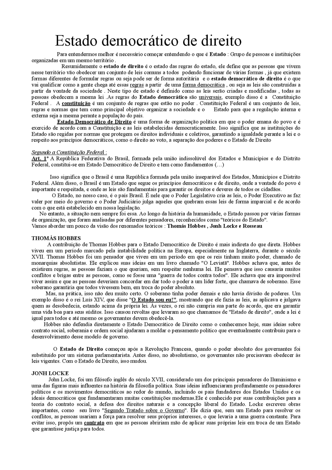Estado democrático de direito | Transcrições Filosofia | Docsity