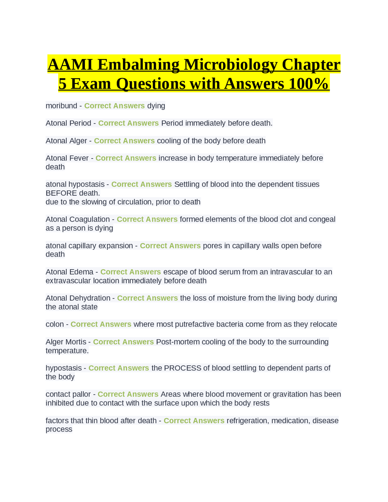 AAMI Embalming Microbiology Chapter 5 Exam Questions with Answers 100% ...
