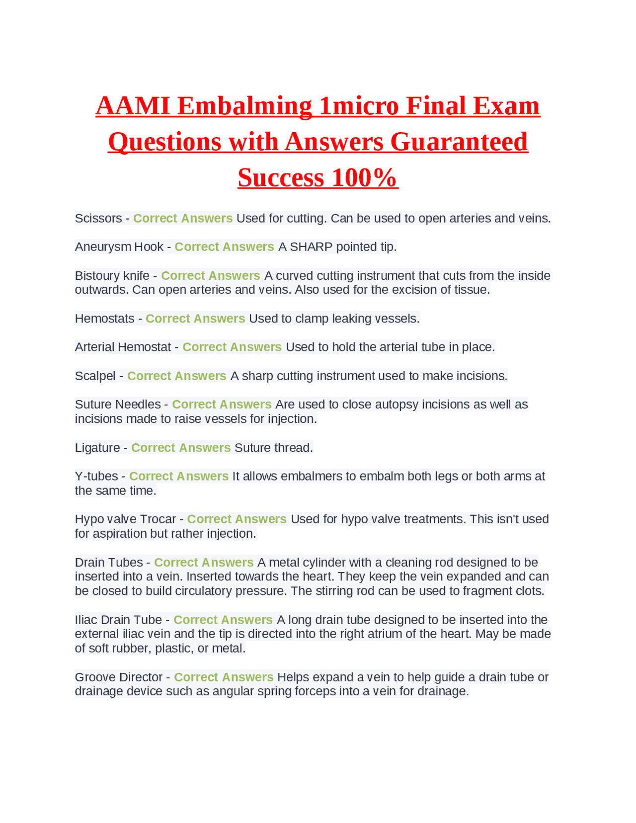 AAMI Embalming 1micro Final Exam Questions with Answers Guaranteed ...