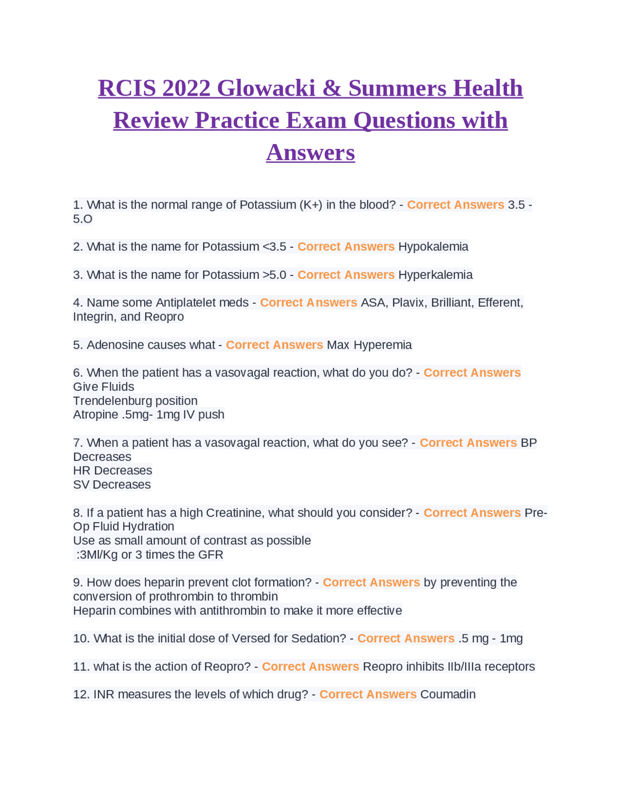 RCIS 2022 Glowacki & Summers Health Review Practice Exam Questions with ...
