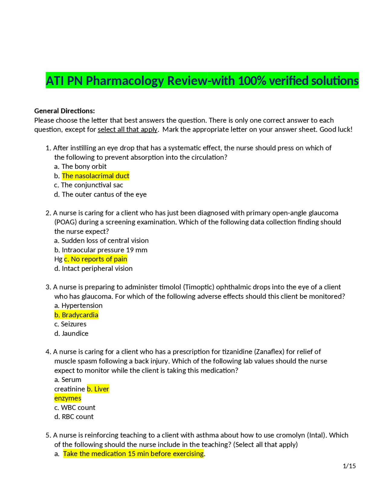 ATI PN Pharmacology Review-with 100% verified solutions .docx | Exams ...