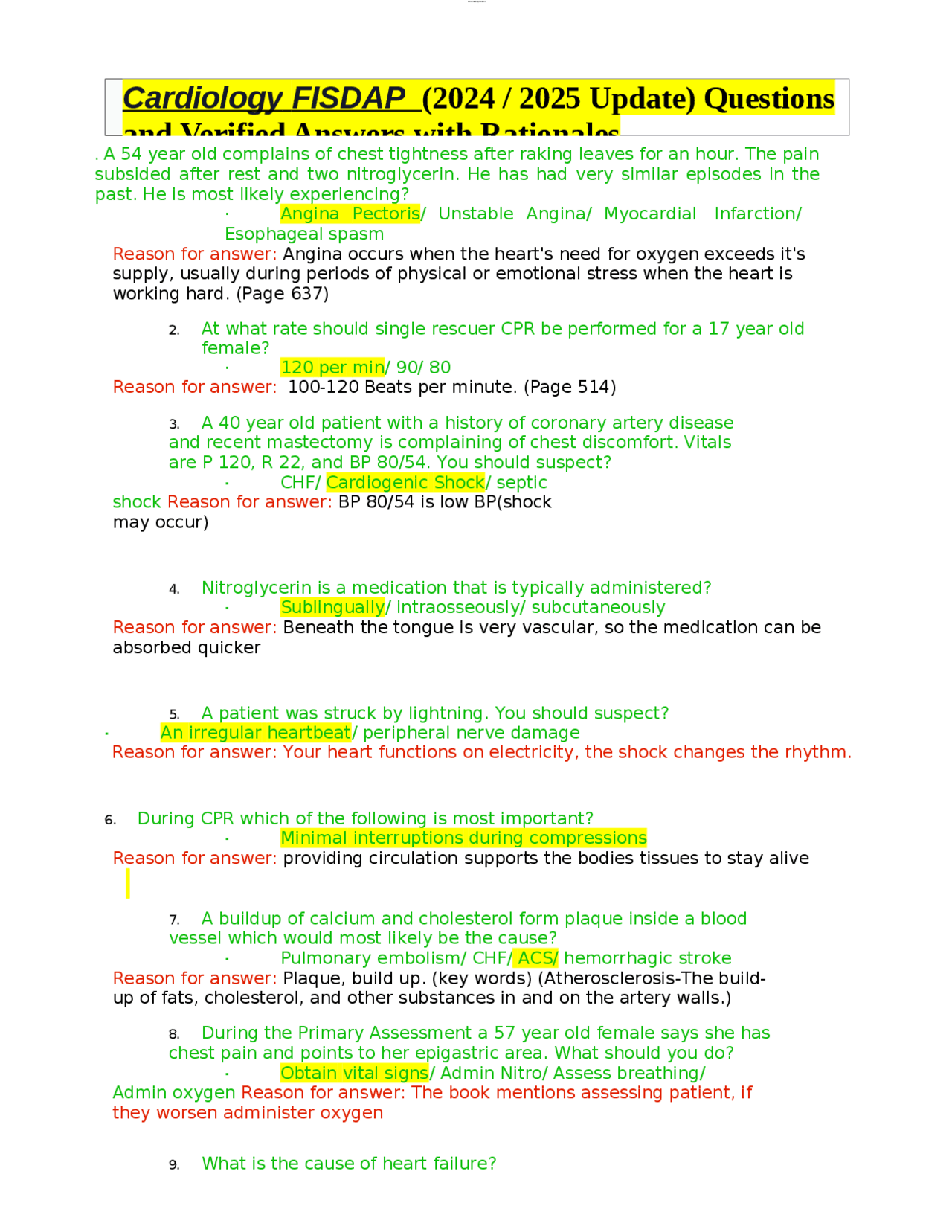 Cardiology Study Guide: Angina, Myocardial Infarction, and Cardiac ...