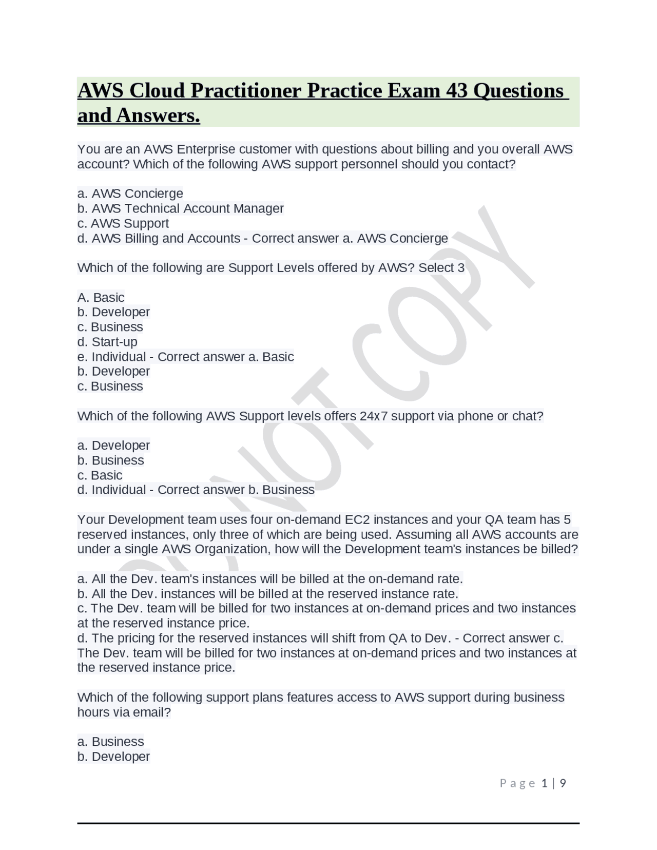 AWS Cloud Practitioner Practice Exam 43 Questions and Answers. | Exams Algorithms and ...