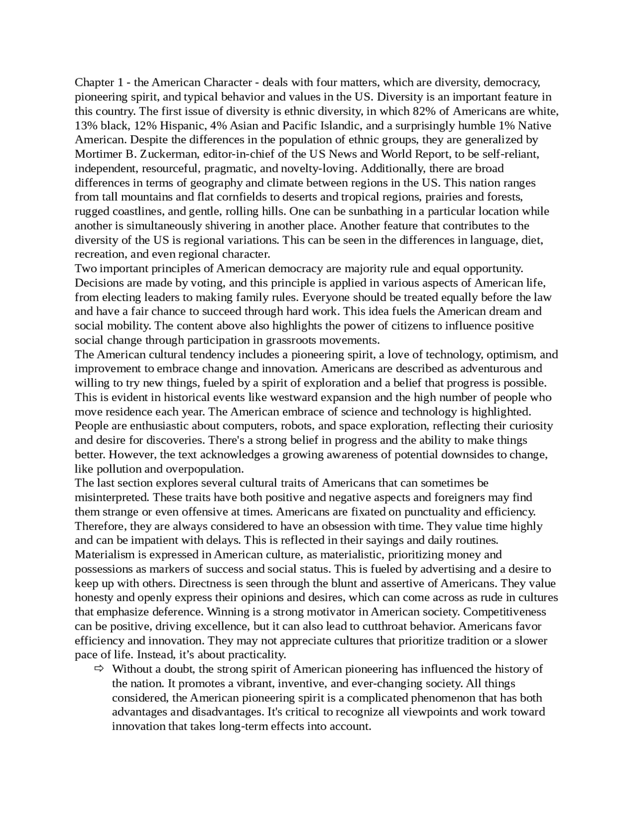 Chapter 1: The American Character | Summaries English Language | Docsity