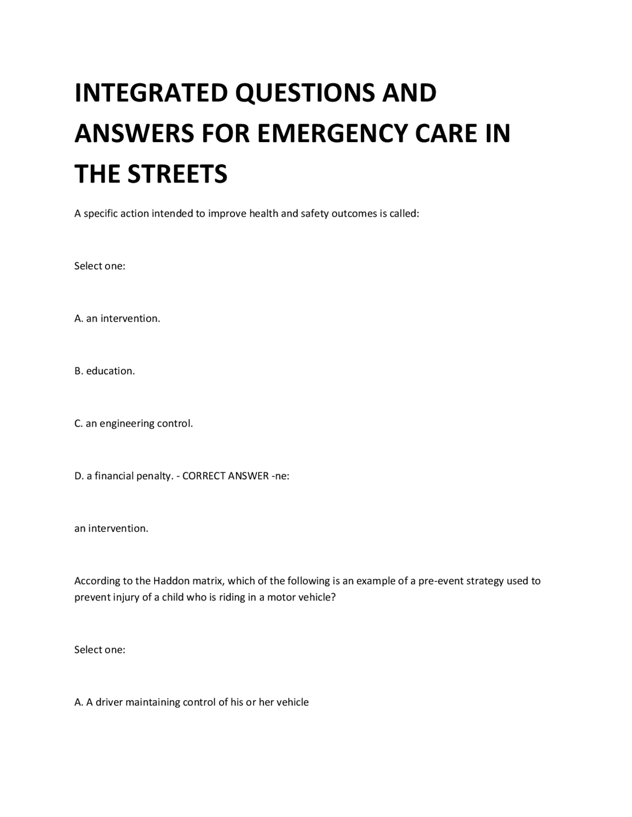 Emergency Care in the Streets: Integrated Questions and Answers | Exams ...